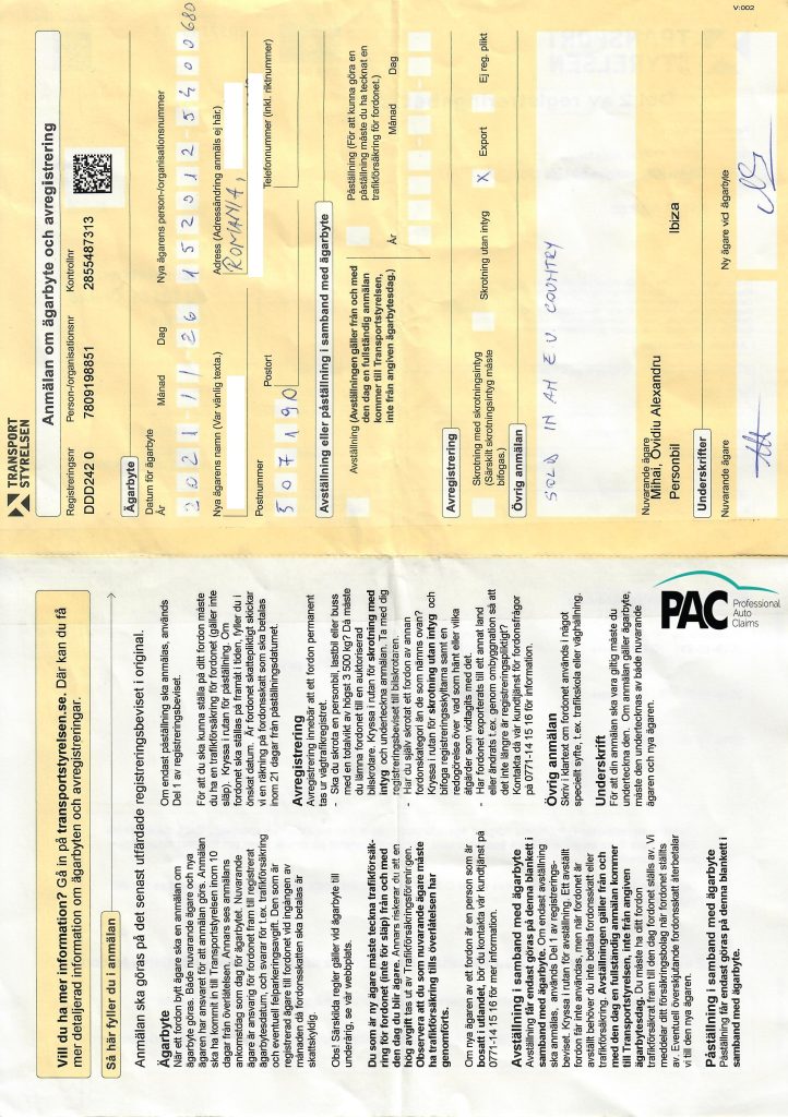 DOCUMENTE MASINI NEINMATRICULATE IN ROMANIA – PAC – Inmatriculari Brasov